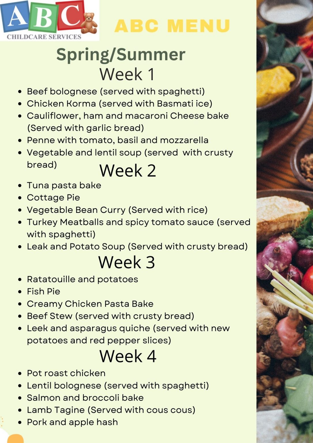 Our Nursery/Preschool Menus – ABC Childcare