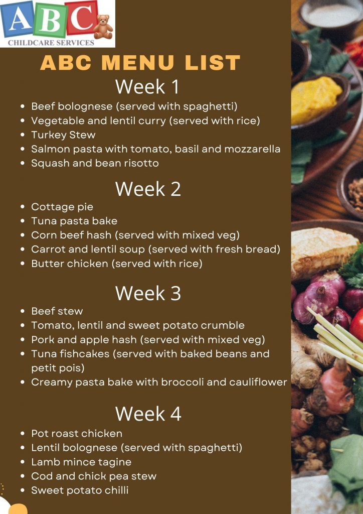 Our Nursery/Preschool Menus - ABC Childcare