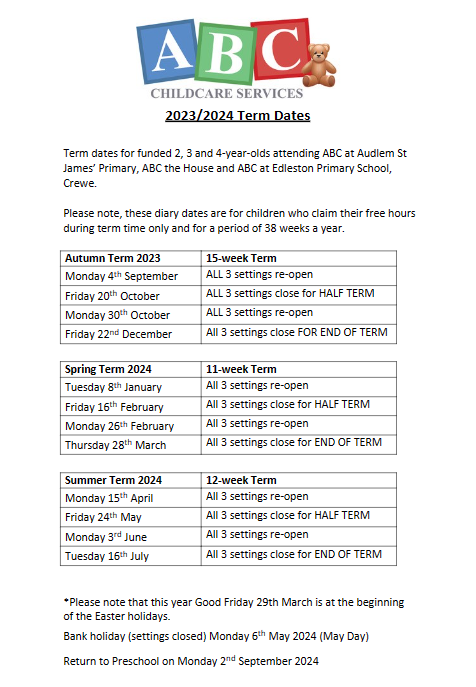 Term dates – ABC Childcare