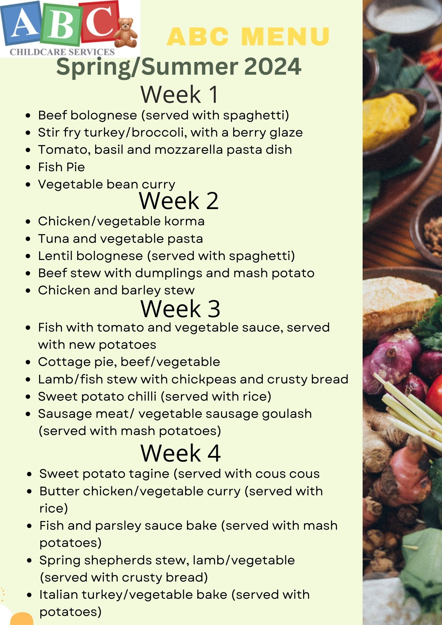 Our Nursery/Preschool Menus – ABC Childcare