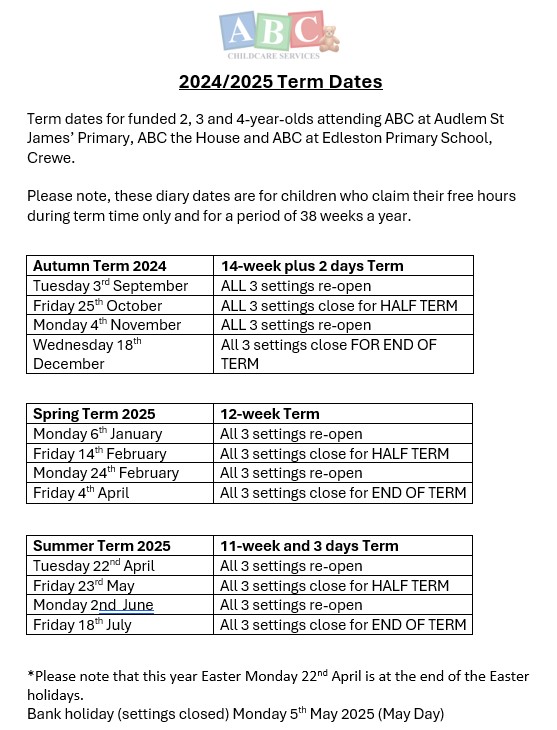 Term dates – ABC Childcare