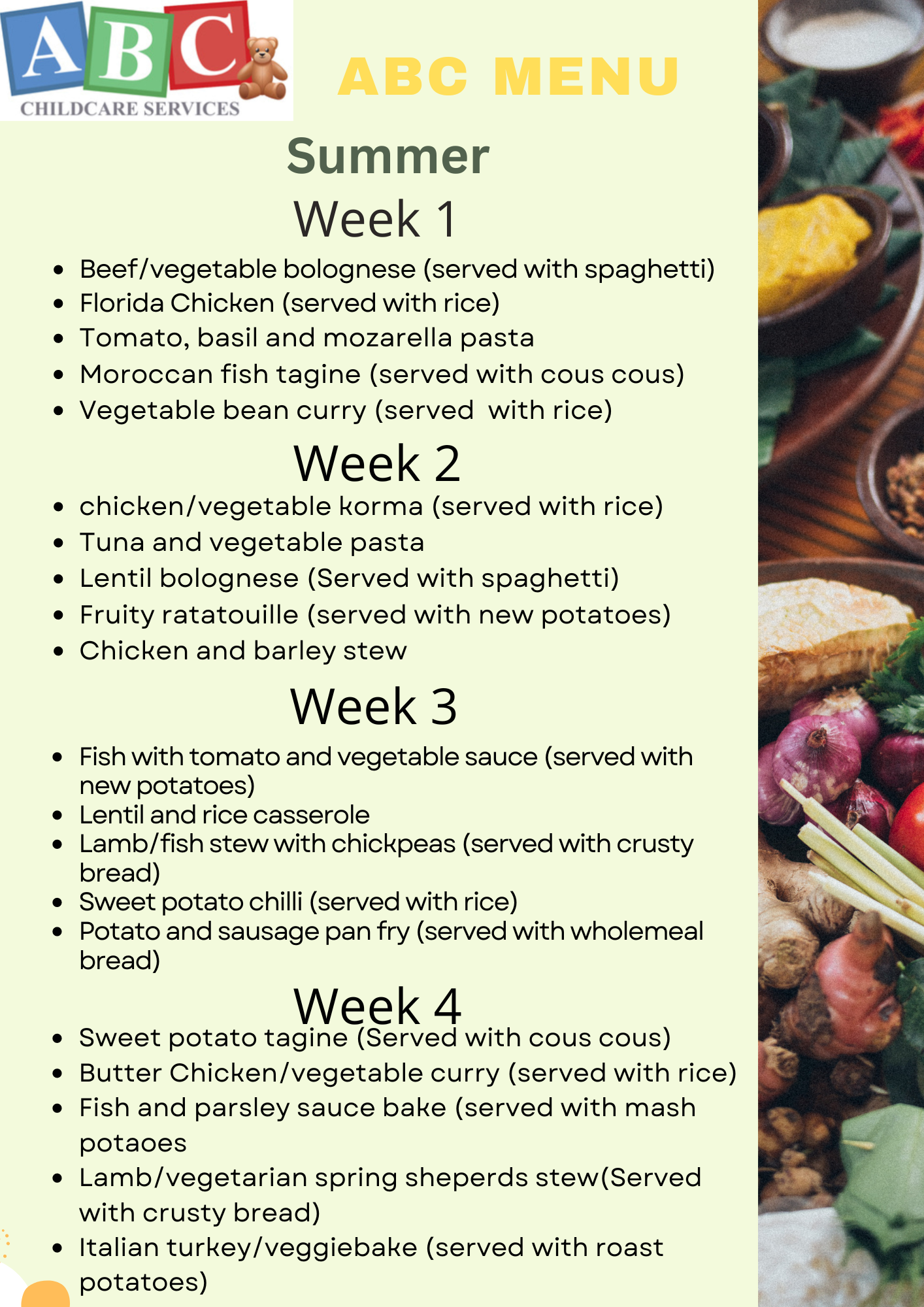 Our Nursery/Preschool Menus – ABC Childcare