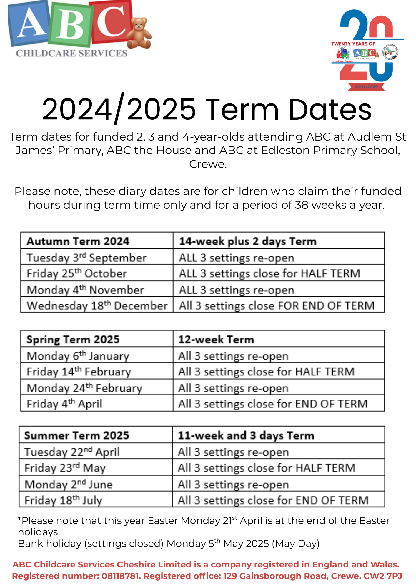Term dates – ABC Childcare